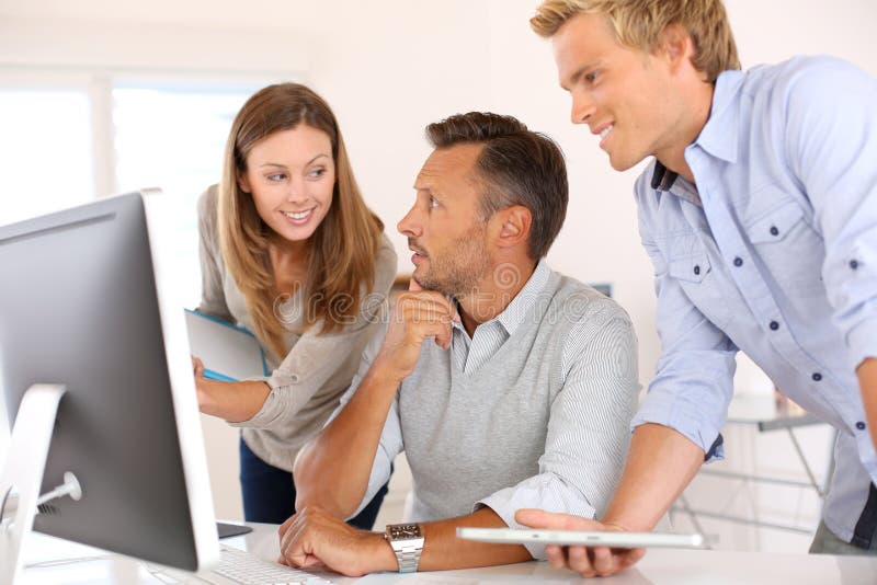 Business Team Working Together with Computer Stock Image - Image of ...