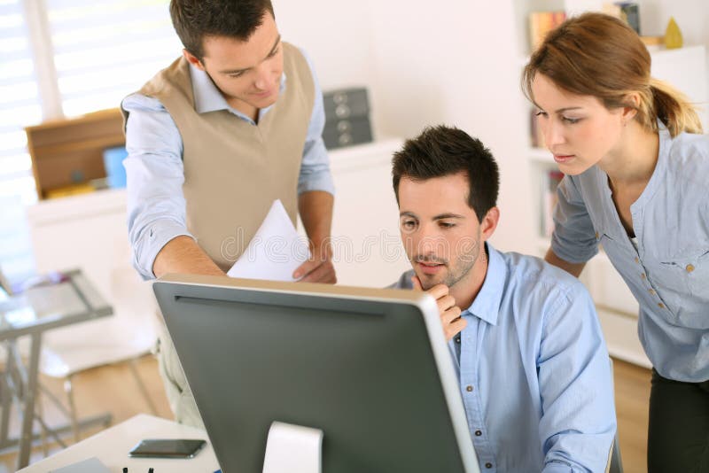 Business Team Working Together with Computer Stock Image - Image of ...