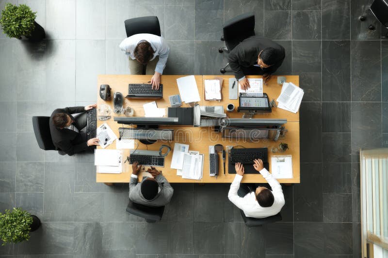 Business Team Working Together at Office Desk Stock Illustration - Illustration of businesswoman ...