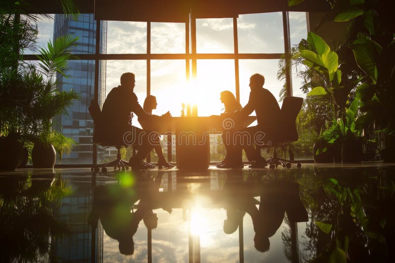 Business Team Working Together Office Sunset View Window Stock Photos ...