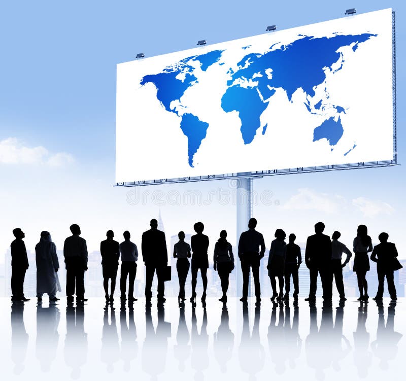 Business Team and World Map Billboard Stock Photo - Image of blue ...