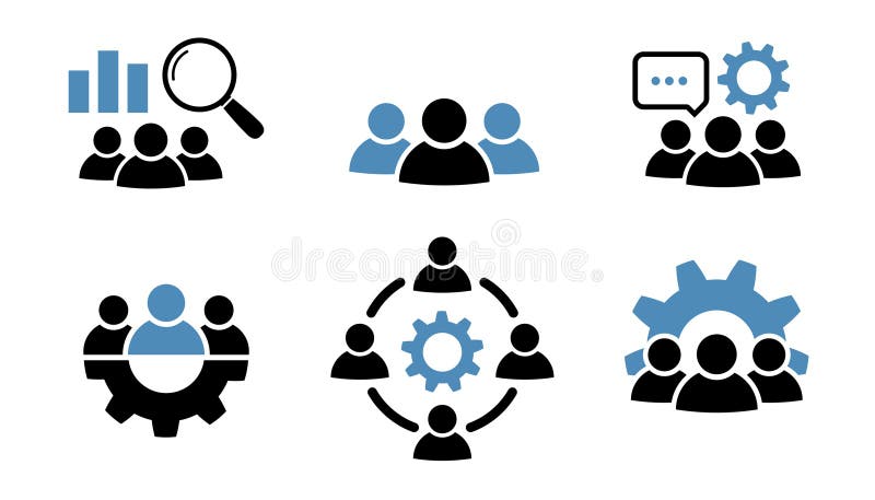 Business Teamwork and Analytic Icon Set in Flat Stock Vector ...