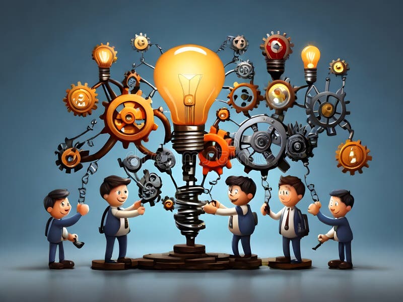 Business Teamwork Building Light Bulb Puzzle Work Illustration Stock ...