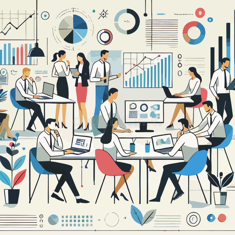 Business Teamwork Cartoon Vector Illustration with Office Workers ...