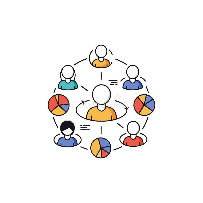 Business Teamwork and Collaboration with Pie Chart Data Sharing Vector ...