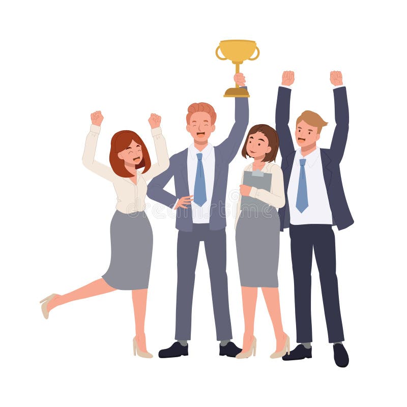 Business Teamwork Concept. Successful Team of Four People Won a Trophy ... Business Teamwork Concept. Successful Team of Four People Won a Trophy ...
