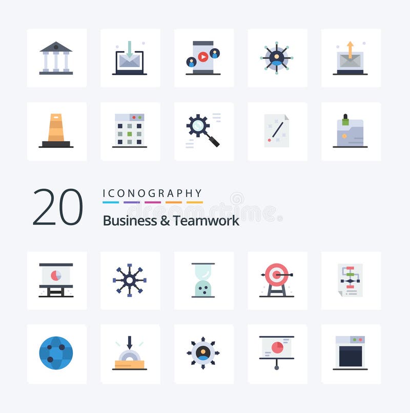 20 Business and Teamwork Flat Color Icon Pack Like Goal Business ...