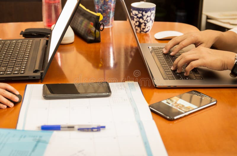 Business Teamwork Hand Typing Keyboard on Laptop Working in Office ...