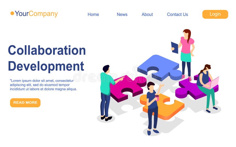 Business Teamwork Landing Page. Puzzle Elements with Business People ...