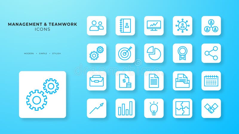 Business Teamwork and Management Icon with Black Outline Style Stock ...