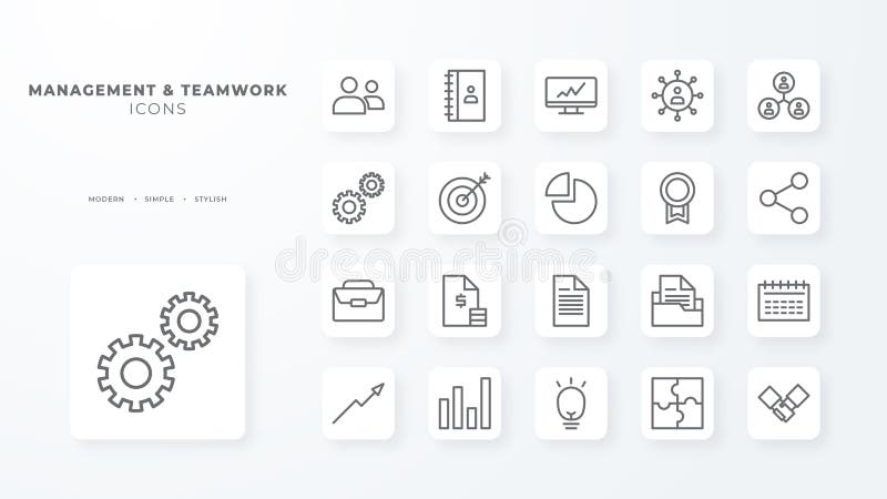 Business Teamwork and Management Icon with Black Outline Style Stock ...