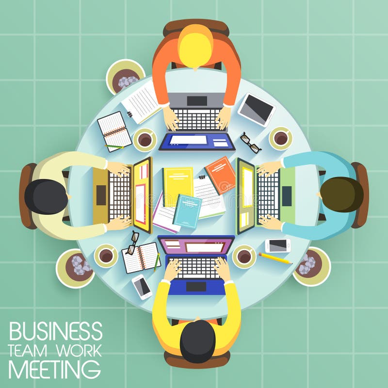 Business Teamwork Meeting in Flat Design Stock Vector - Illustration of ...