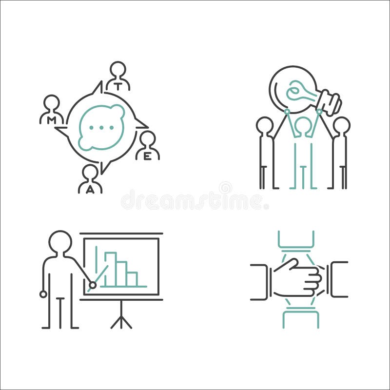 Business Teamwork Outline Icons Vector. Stock Vector - Illustration of ...