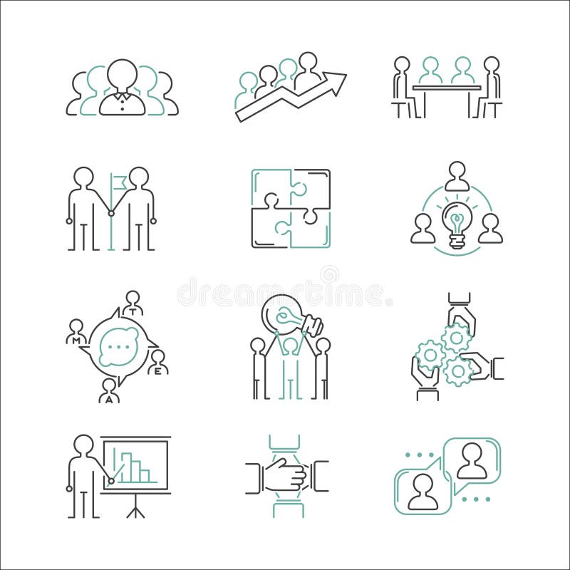 Business Teamwork Outline Icons Vector. Stock Vector - Illustration of ...