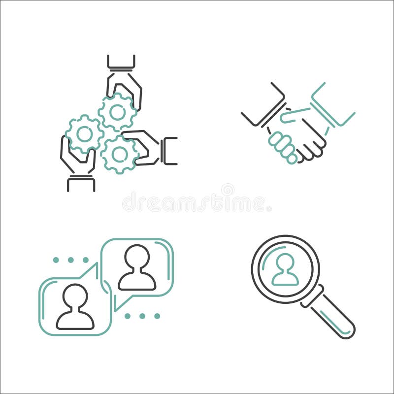 Business Teamwork Outline Icons Vector. Stock Vector - Illustration of ...