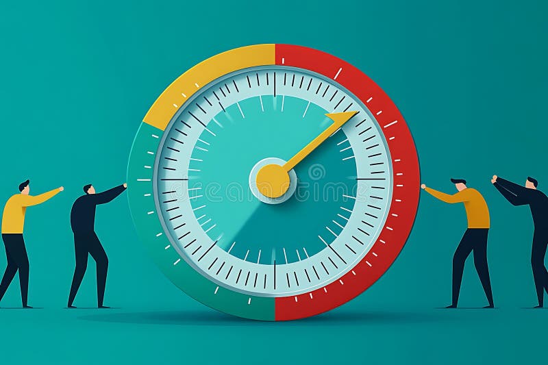 Business Teamwork Pushing Clock Forward Representing Time Management ...