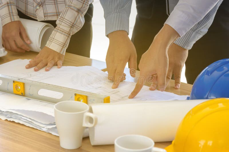 Business Teamwork Working on Blueprint Stock Image - Image of ...