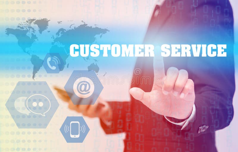 Business Technology Concept, Hand Touching Customer Service Sign Stock ...