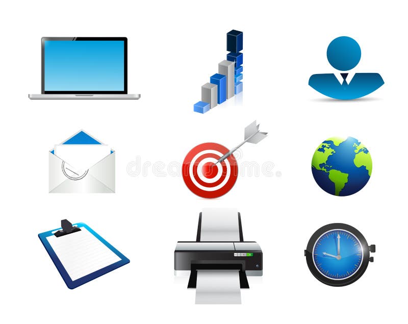 Business Technology Concept Icon Set Stock Illustration - Illustration ...
