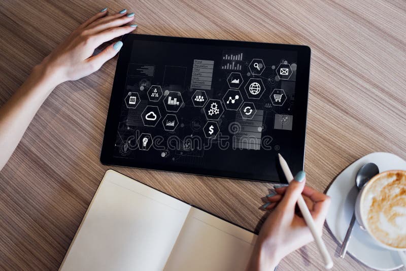 Business and Technology Concept. Virtual Control Panel on Device Screen ...