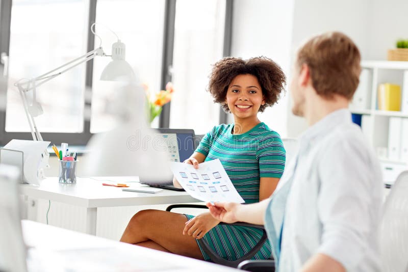 Creative Office Workers with User Interface Mockup Stock Photo - Image ...