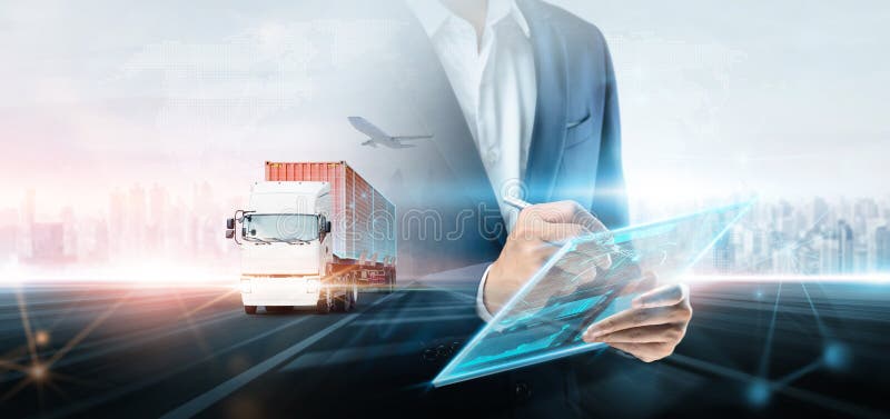Business and Technology Digital of Cargo Containers Logistics Transport ...
