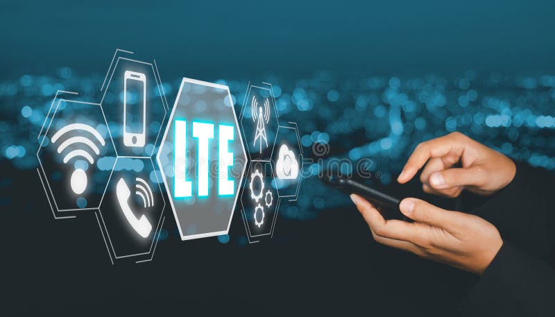 Business Person Using Smartphone with LTE Icon on Virtual Screen Stock ...