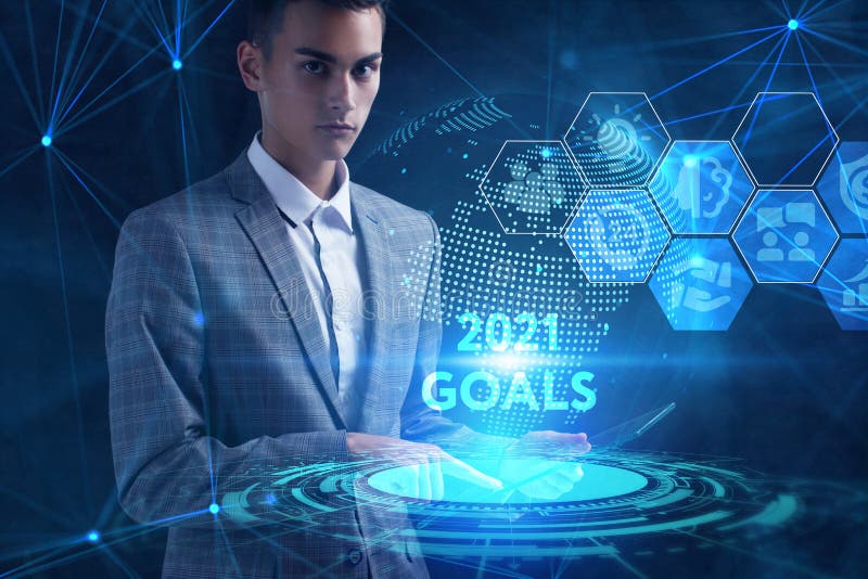 Business, Technology, Internet and Network Concept. Young Businessman ...