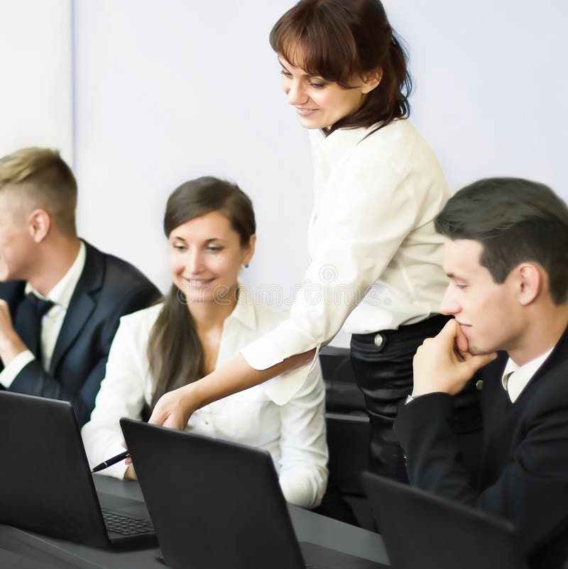 Business, Technology Office Concept - Smiling Business Team Stock Photo ...