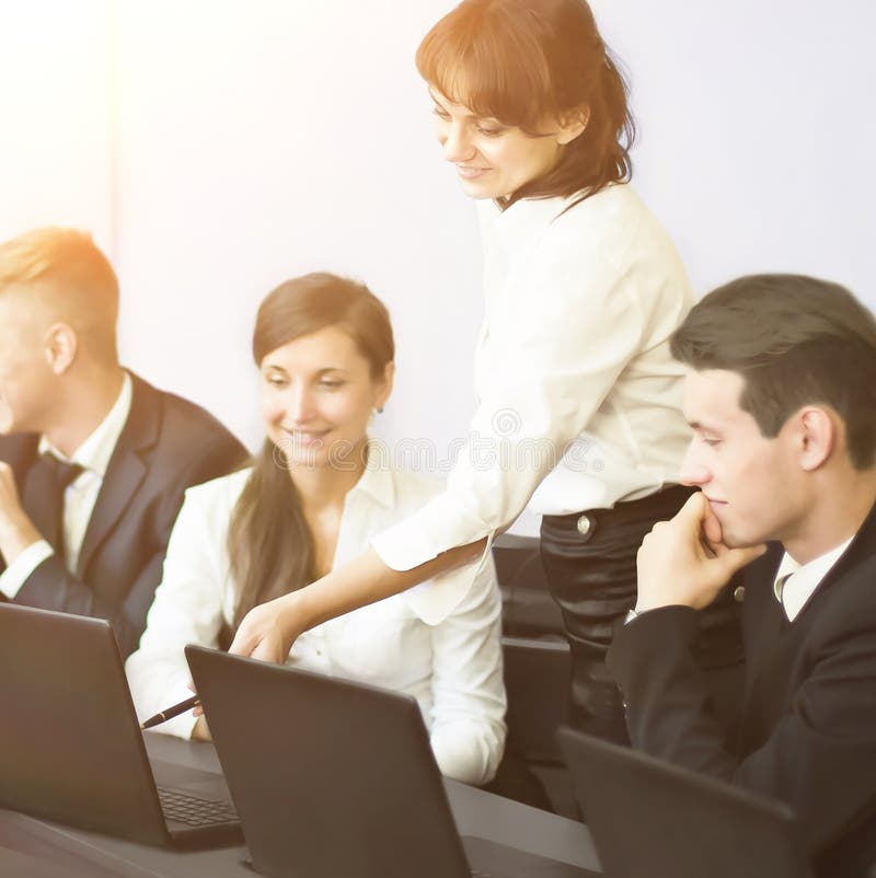 Business, Technology and Office Concept - Smiling Business Team Stock ...