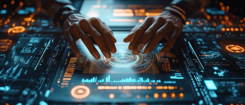 Business Technology, a Pair of Hands Using a Digital Tablet, Surrounded ...