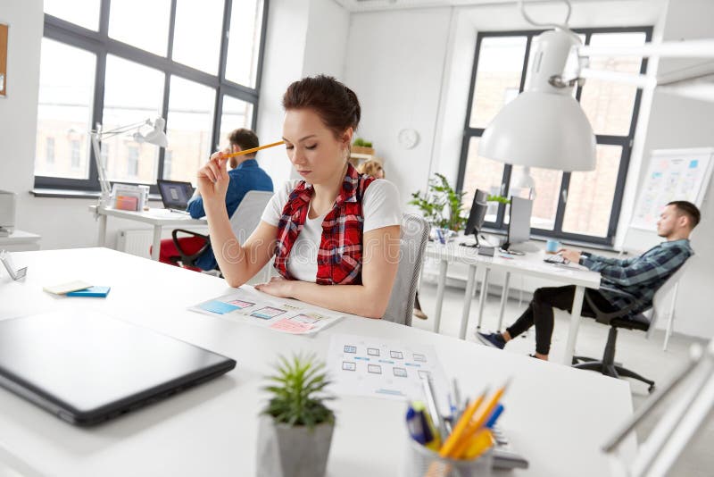 Creative Woman Working on User Interface at Office Stock Image - Image ...