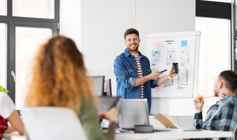 Man Showing Smartphone User Interface at Office Stock Image - Image of ...