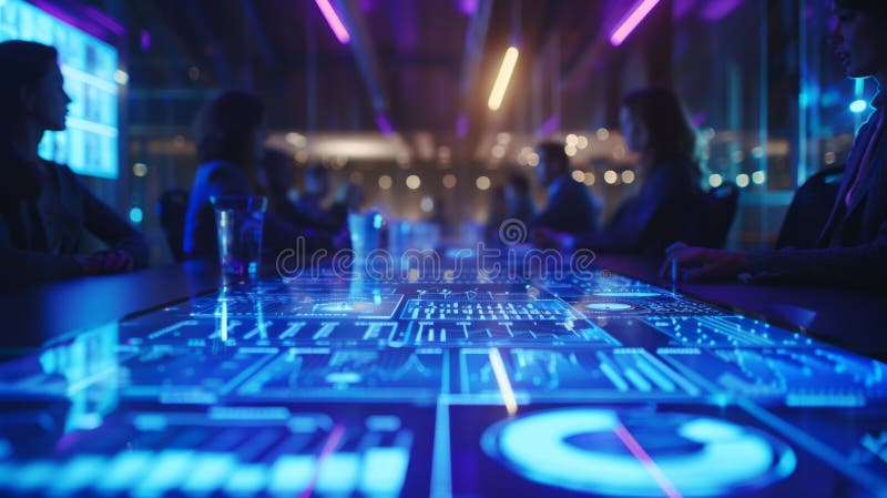 Business Technology, Team Strategizing Using an Advanced Interactive ...