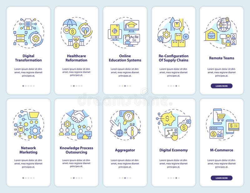 Business Tendencies Onboarding Mobile App Screen Set Stock Vector ...