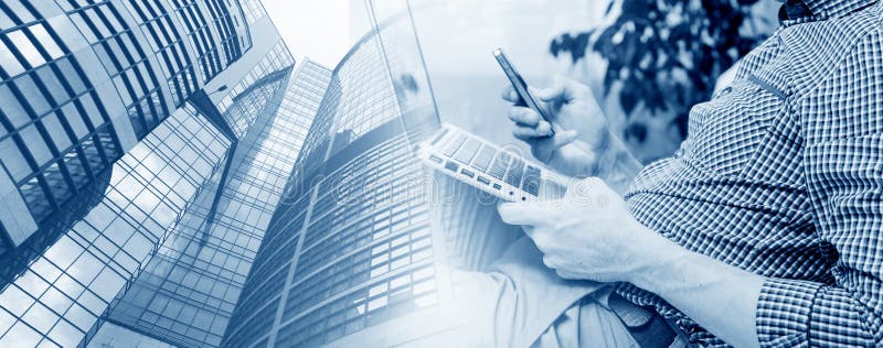 Business Theme Photo Collage Composed of Few Images. Remote Work Stock ...