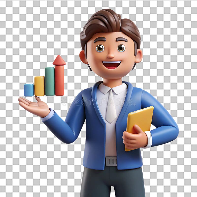 3D Character Young Man with Business Concept Stock Illustration ...