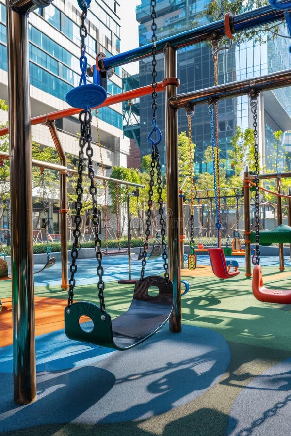 A Business Themed Playground with Elements Like Swings and Slides ...