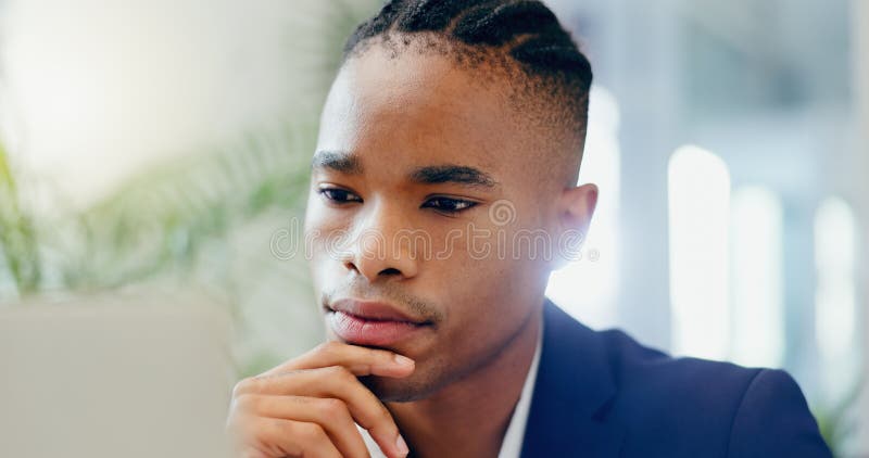 Business, Thinking and Black Man with Ideas, Solution and Problem ...