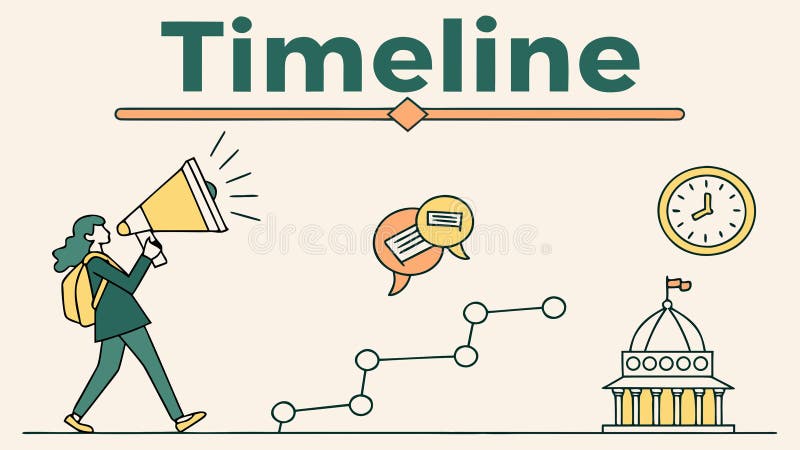 Business Timeline Showing Progress with a Megaphone and Clock, Vector ...