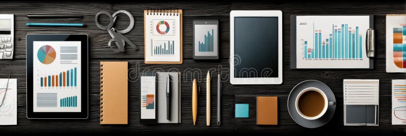 Business Tools Arranged in a Clean Flatlay for Productivity with Charts ...