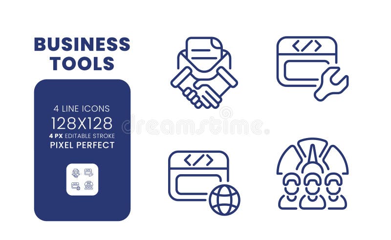 Business Tools Linear Desktop Icons Set Stock Vector - Illustration of ...