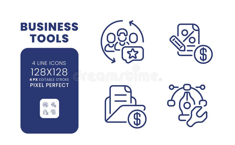 Business Tools Linear Desktop Icons Set Stock Vector - Illustration of ...