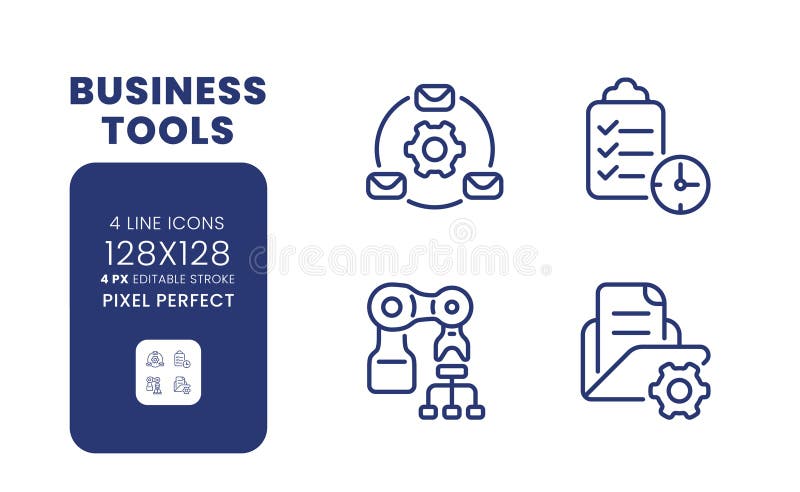 Business Tools Linear Desktop Icons Set Stock Vector - Illustration of ...