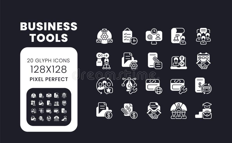 Business Tools White Solid Desktop Icons Set Stock Illustration ...