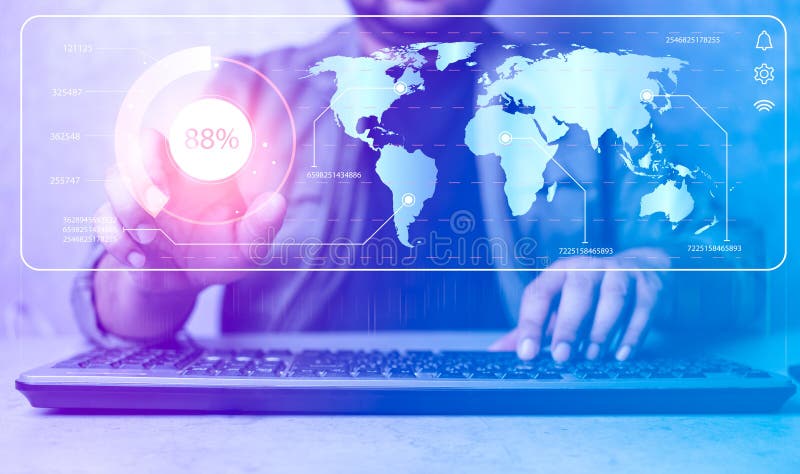 Business Touch a Map Dashboard, Data Analysis Control Panel on Virtual ...