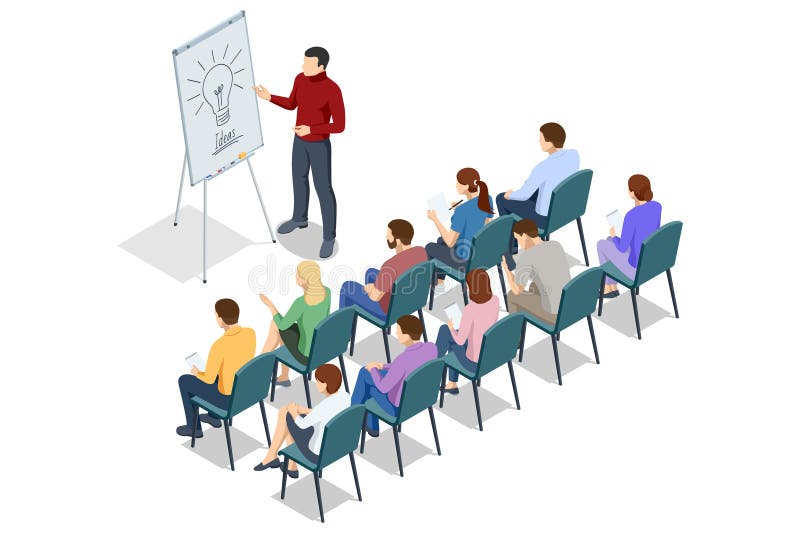 A Business Trainer Gives a Presentation about New Ideas To an Audience ...