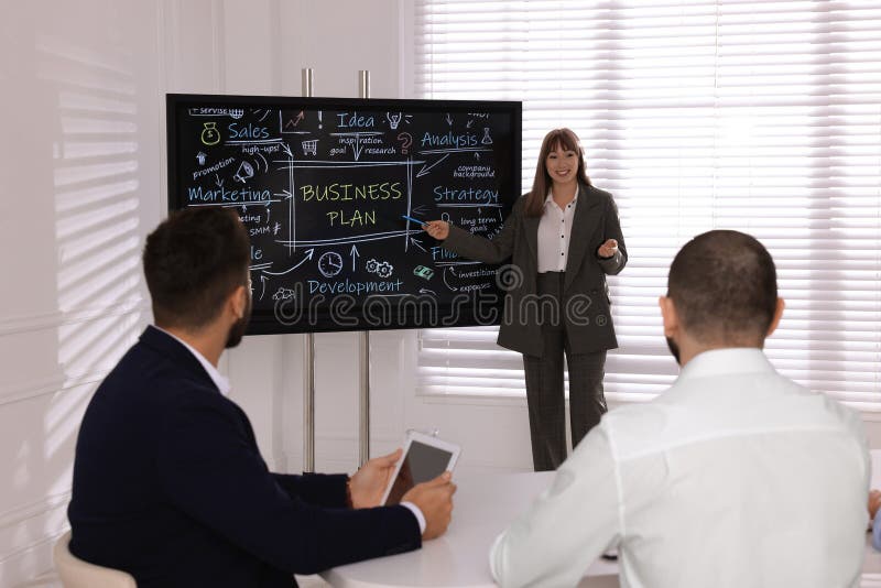 Business Trainer Using Interactive Board in Meeting Room during ...