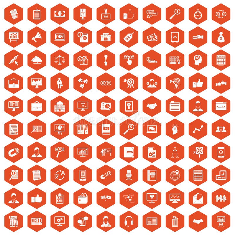 100 Business Training Icons Hexagon Orange Stock Vector - Illustration ...
