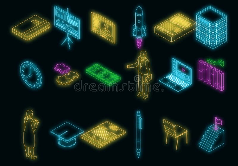 Business Training Icons Set Vector Neon Stock Vector - Illustration of ...